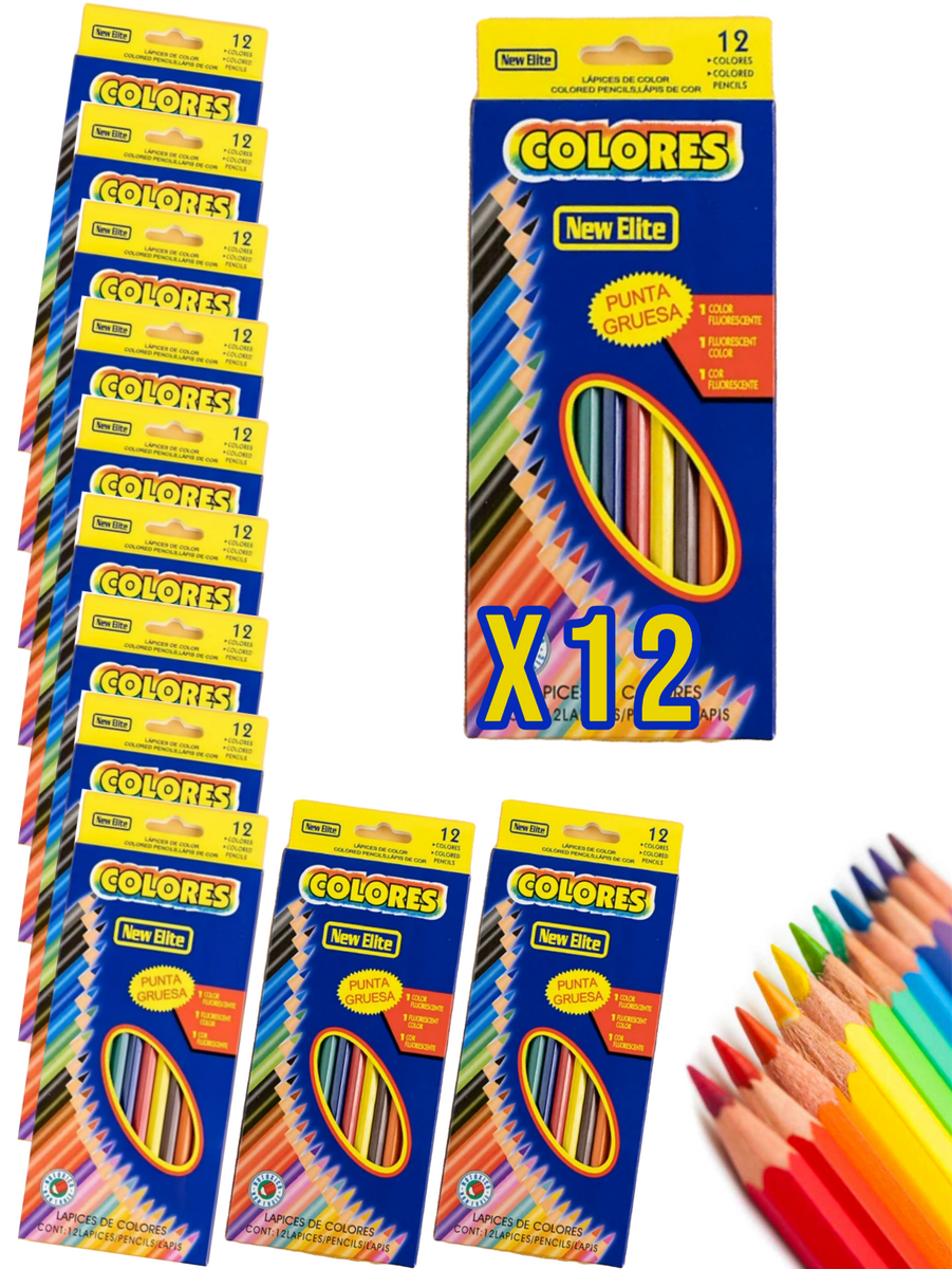 12 Cajas con 12 colores lápices madera - DRO – MayoreoTotal
