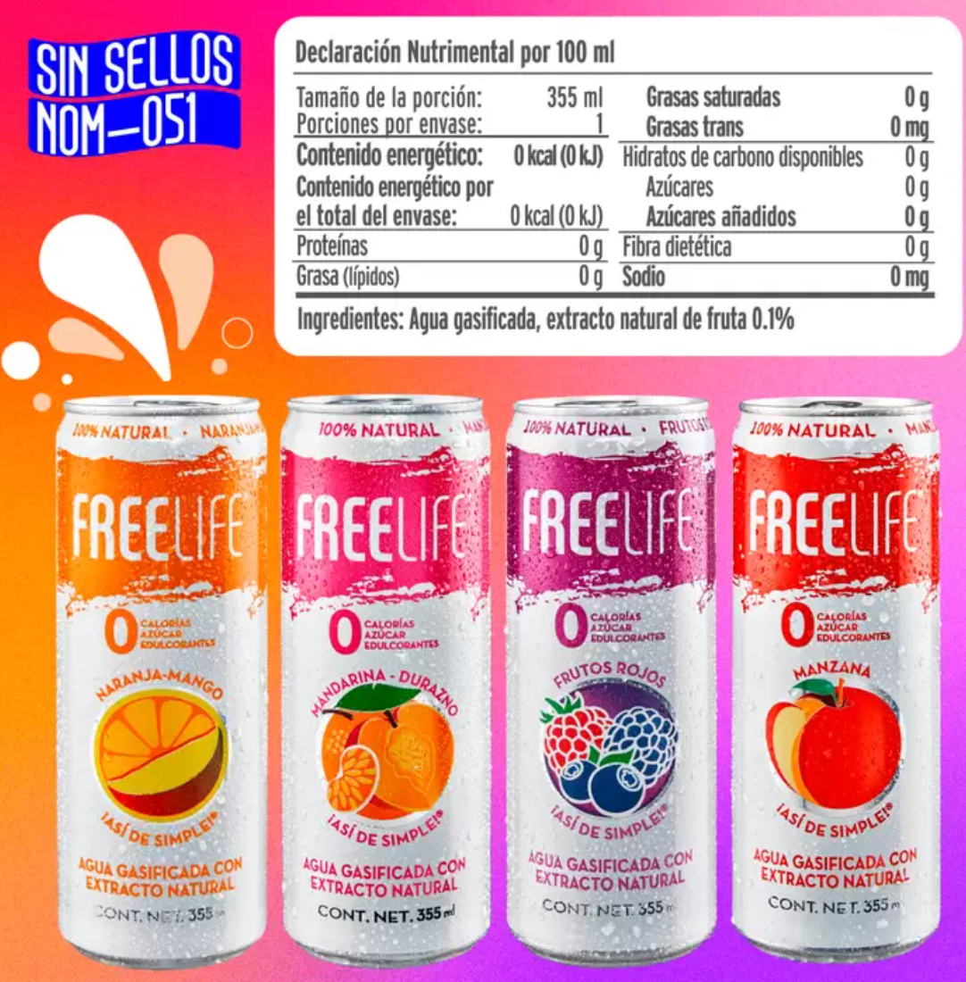 Free Life Agua Gasificada con Extracto Natural 24 pzas de 355 ml - KOZ – MayoreoTotal