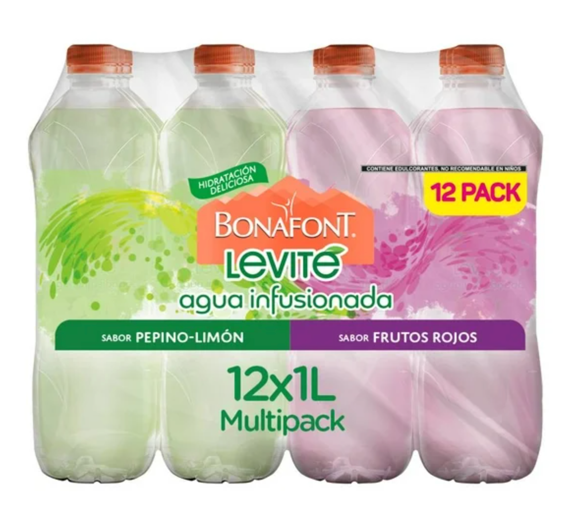 Bebida Saborizada Bonafont Levité Pepino-Limón y Frutos Rojos 12 pzas ...