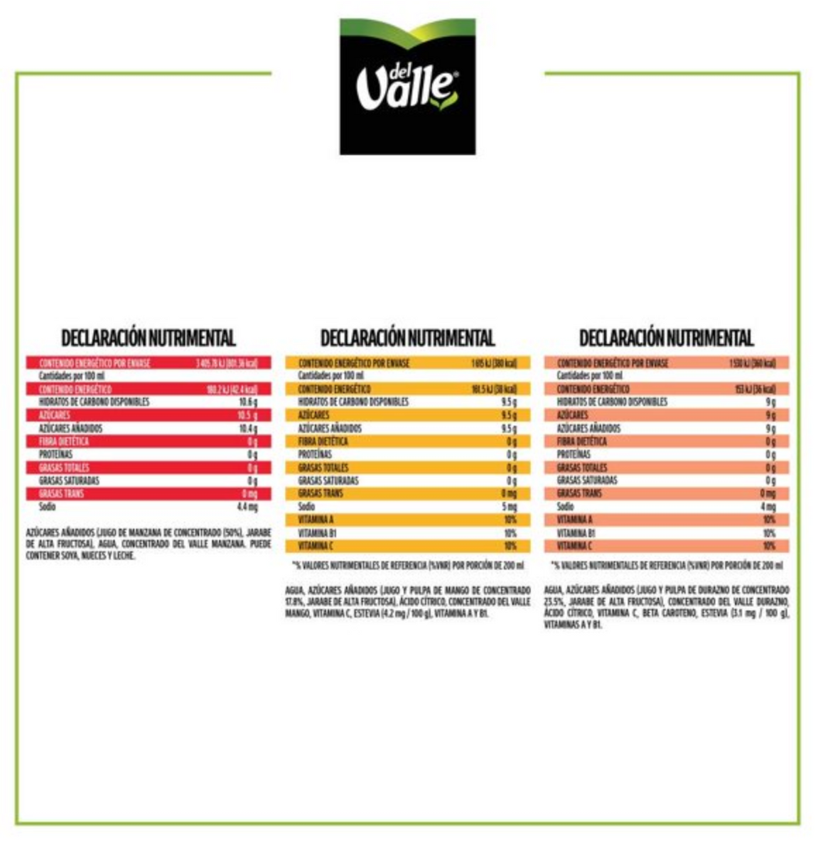 Néctares Frutales Del Valle Sabores Surtidos 6 pzas de 1 L c/u -ZK ...