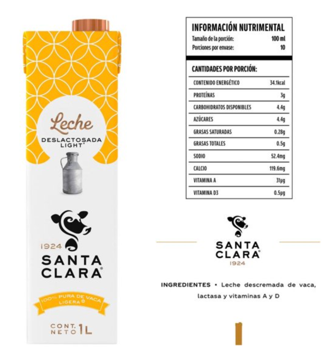 Leche Deslactosada Santa Clara Light 12 pzas de 1 l c/u -ZK – MayoreoTotal