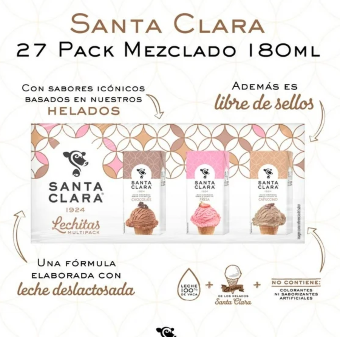 Leche Deslactosada Santa Clara Varios Sabores 27 pzas de 180 ml c/u -Z ...