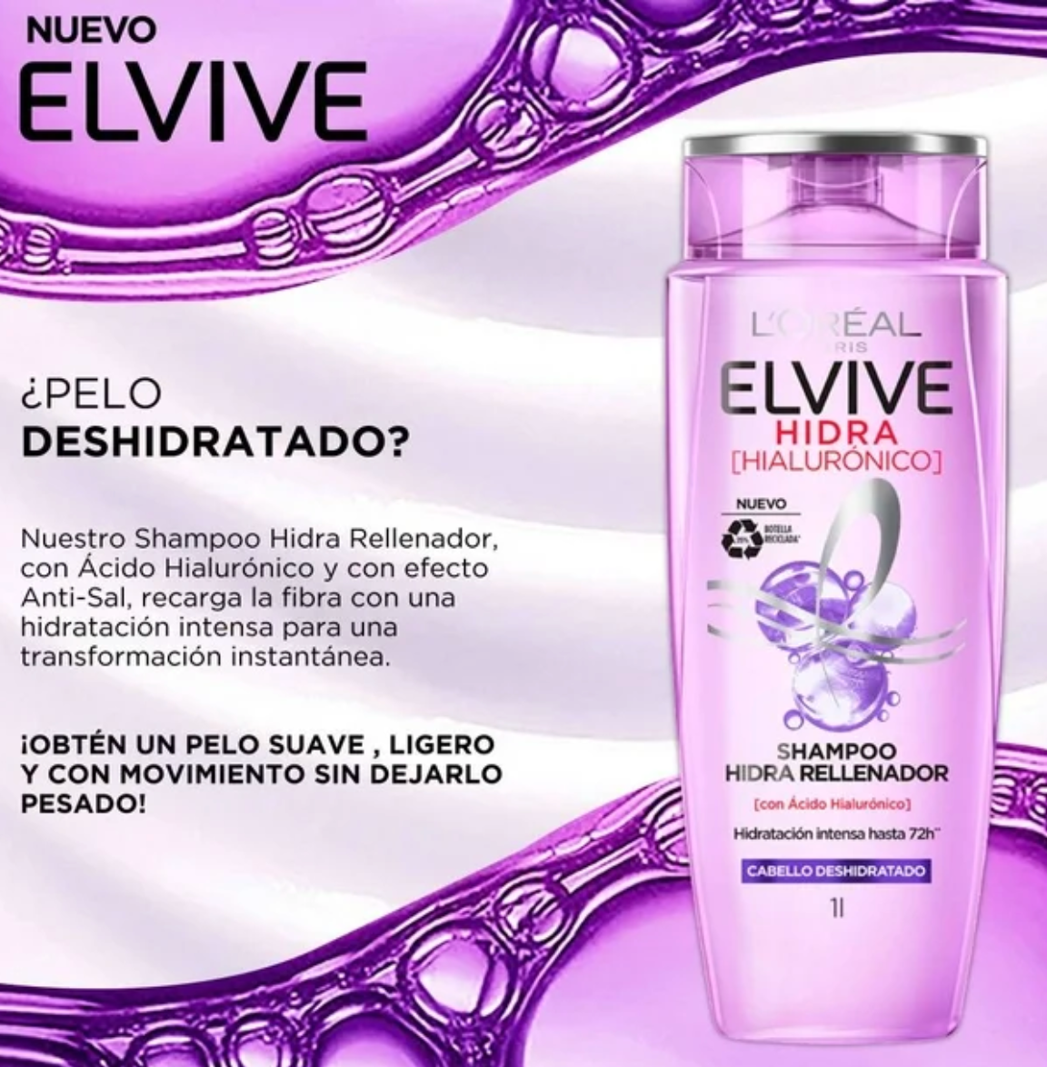 Shampoo L'Oréal Elvive Hidra Hialuronico Hidratación Intensa 1 L - ZK ...