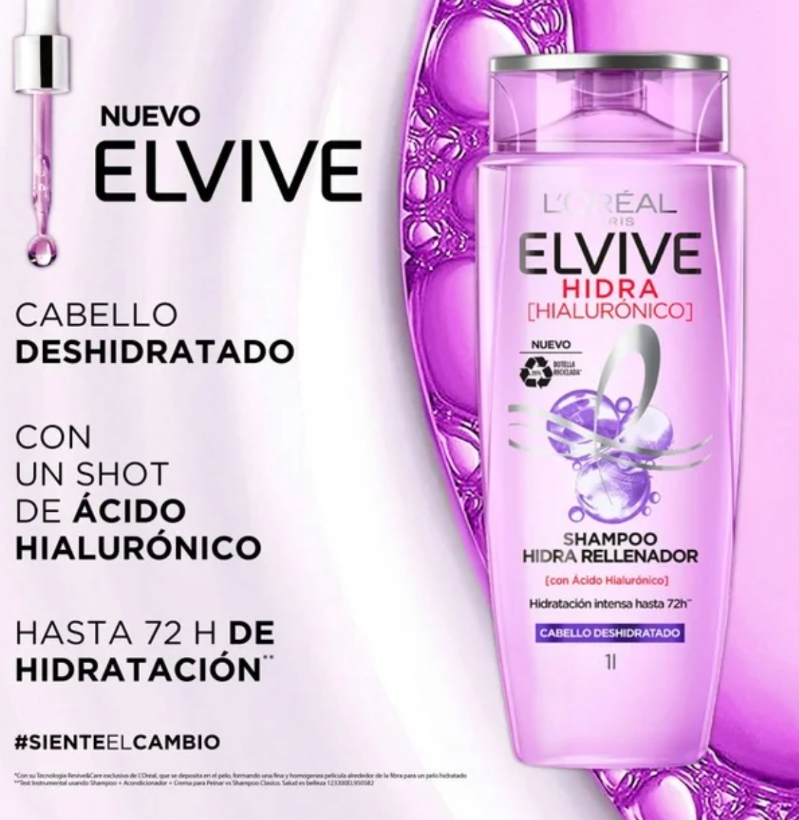 Shampoo L'Oréal Elvive Hidra Hialuronico Hidratación Intensa 1 L - ZK ...